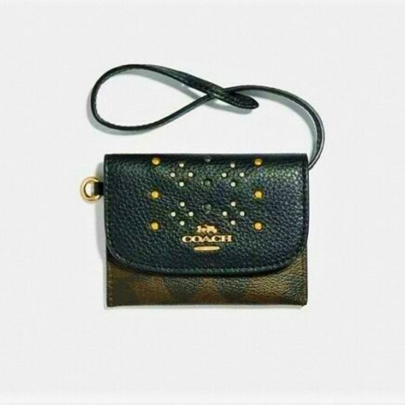 Coach | Bags | Coach Card Pouch In Signature Canvas With Rivets | Poshmark
